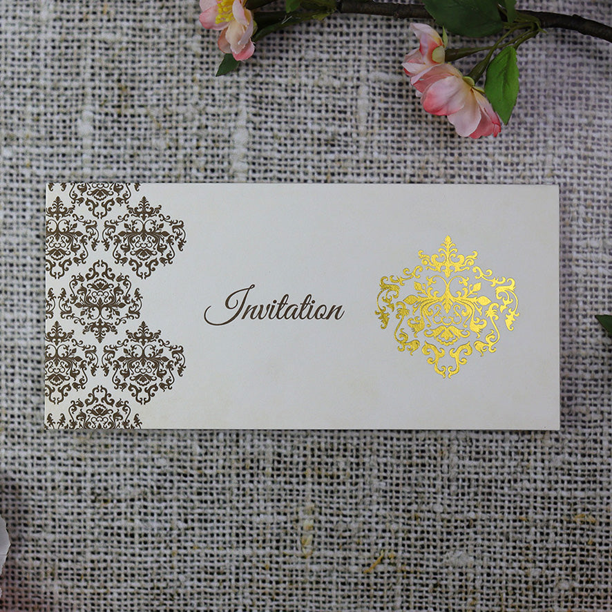 Beautiful Damask design letterpress Gold foiled Invitation ABC 741 Cre – Shadicards.Com
