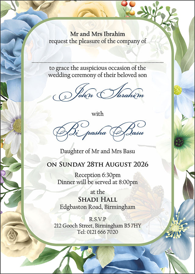 ABC 1293 Budget Floral Flat Invitation – Shadicards.Com