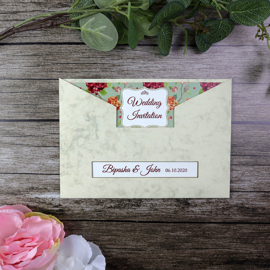 Marble Pocket Floral Invitation ABC 518 – Shadicards.Com