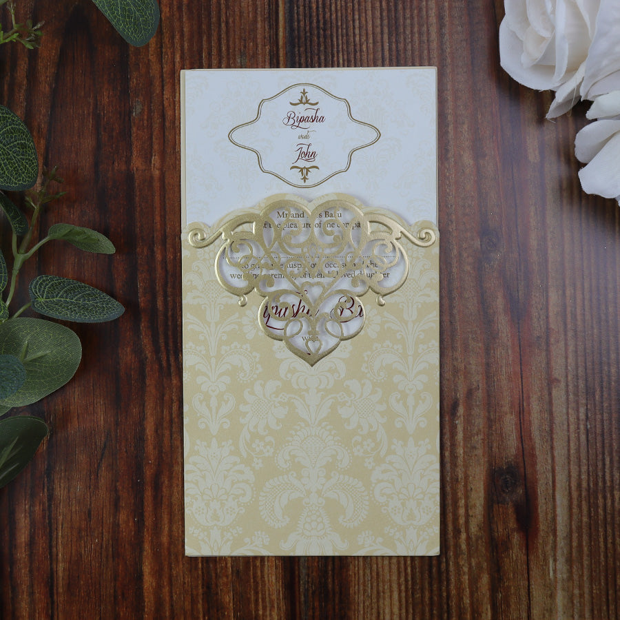 Royal Baroque Gold Laser Cut Pocket Invitation CW 2002 – Shadicards.Com