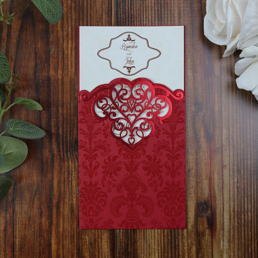 CW 2002 Portrait Royal Red Baroque Laser Cut Pocket Invitation – Elega – Shadicards.Com