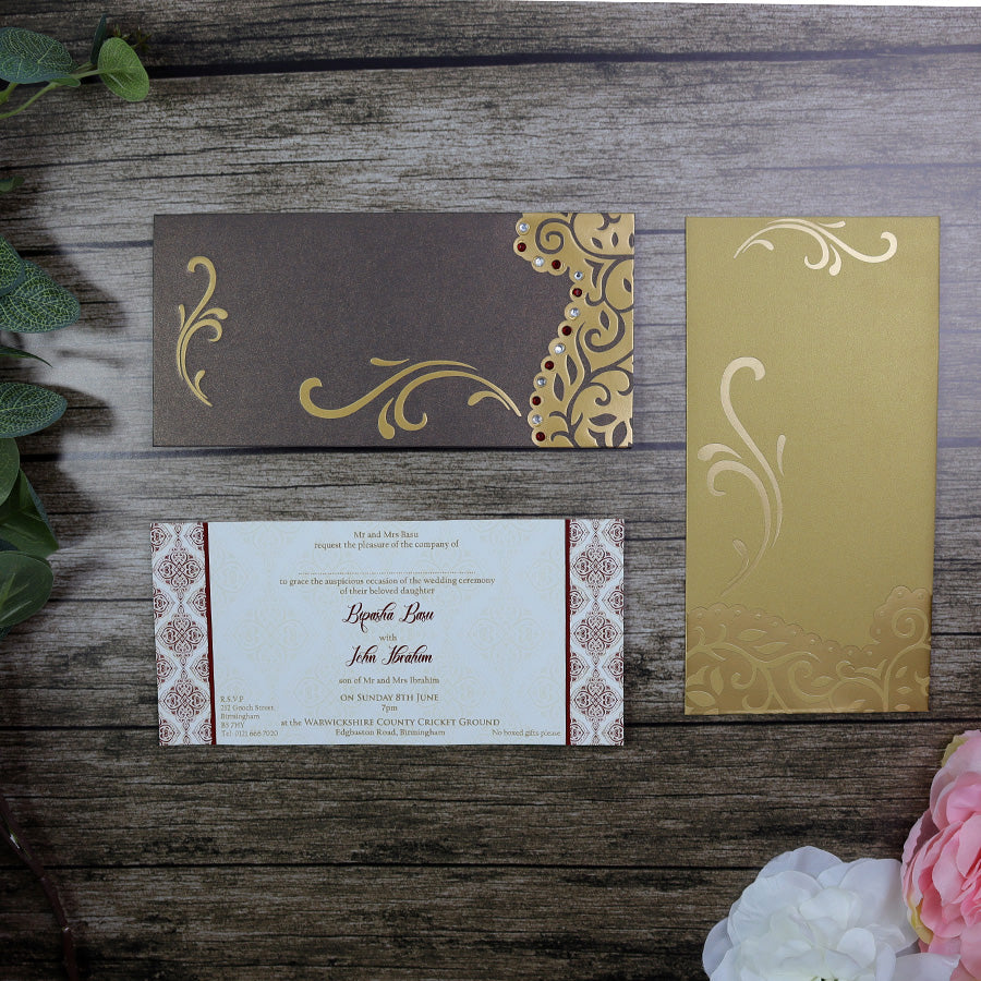 HW092 Vintage Brown and Gold Invitation Template – Shadicards.Com