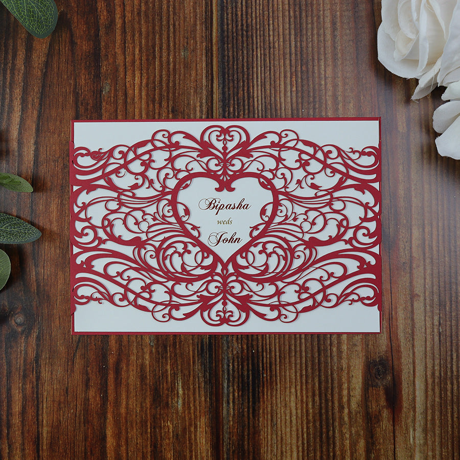 Red Lace Heart Laser Cut Invitation LC 1030 – Shadicards.Com