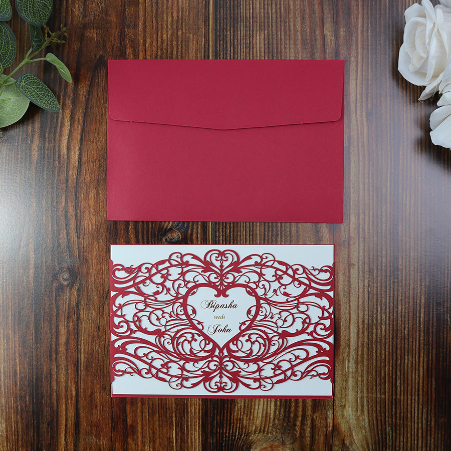 Red Lace Heart Laser Cut Invitation LC 1030 – Shadicards.Com