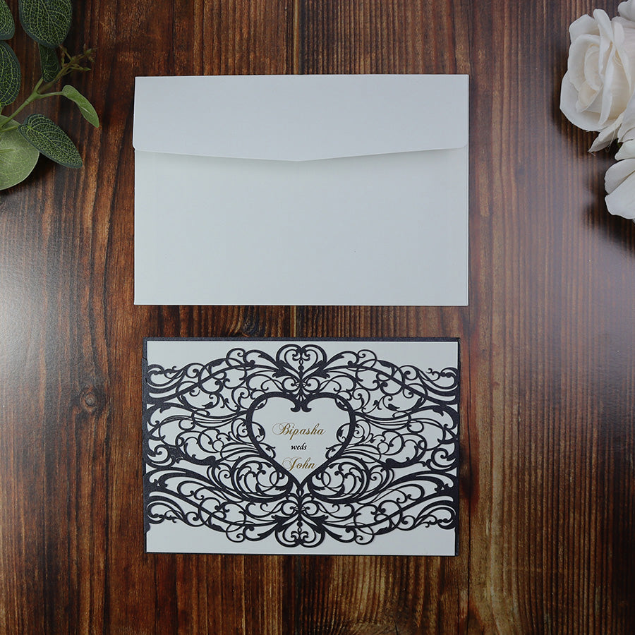 Black Lace Laser Cut Heart Invitation LC 1031 – Shadicards.Com