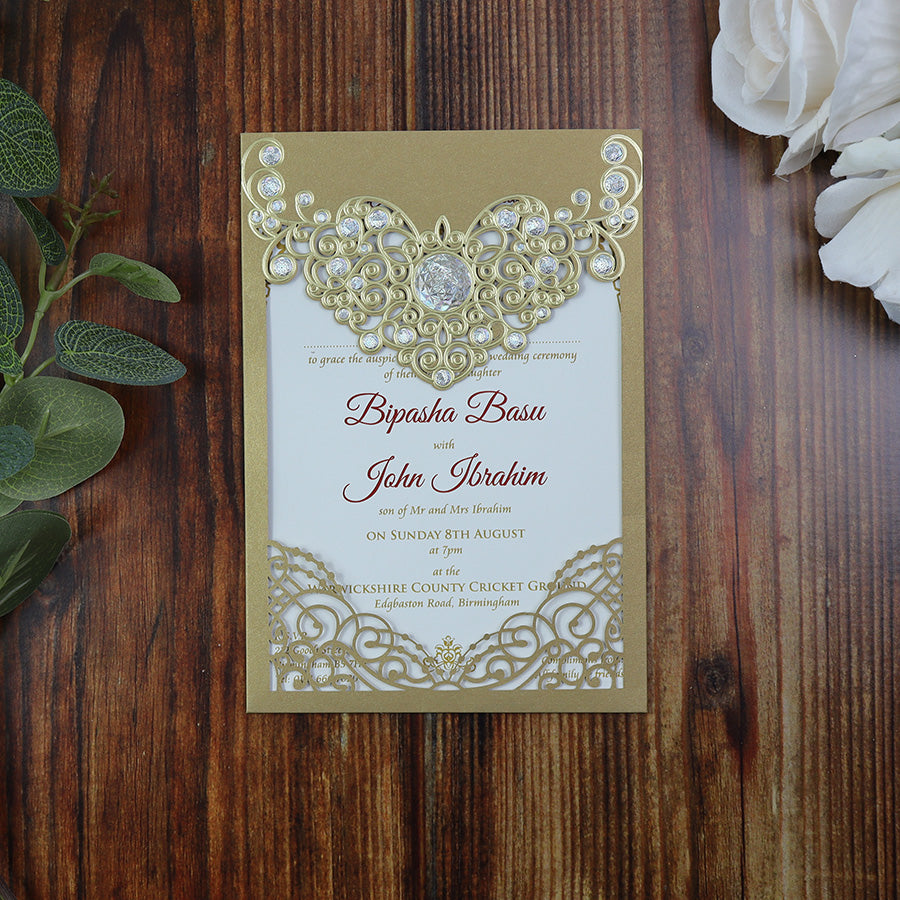 LC 6076 Gold Laser Cut Necklace Pocket Invitation – Shadicards.Com