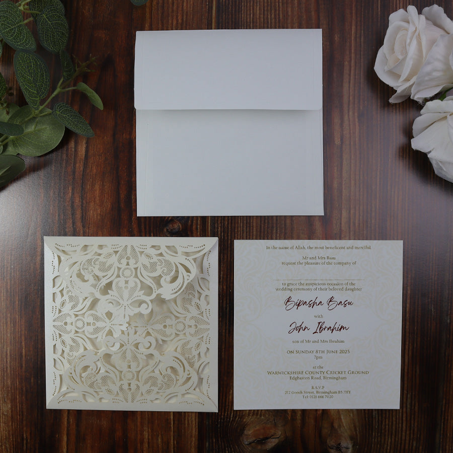 Dainty Ivory Square Gatefold Lasercut Invitation LC F001 – Shadicards.Com