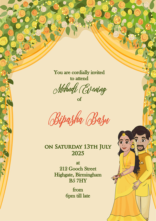 MND 342 Playful A6 Mehndi Invitation – Shadicards.Com