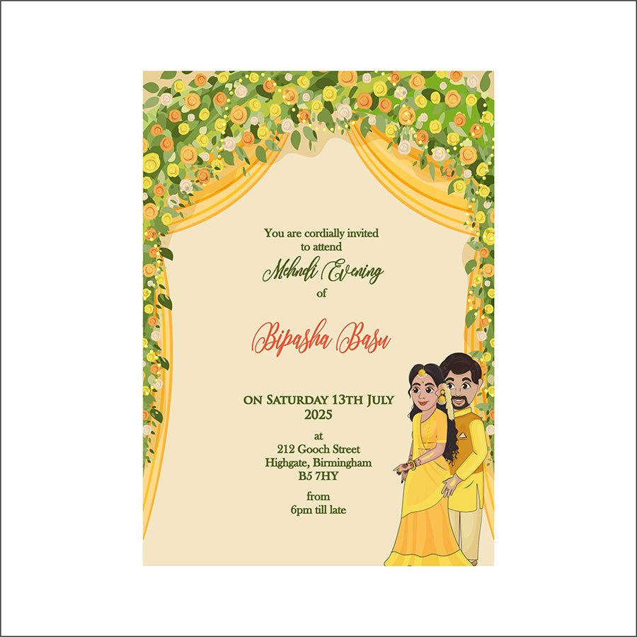 MND 342 Playful A6 Mehndi Invitation – Shadicards.Com