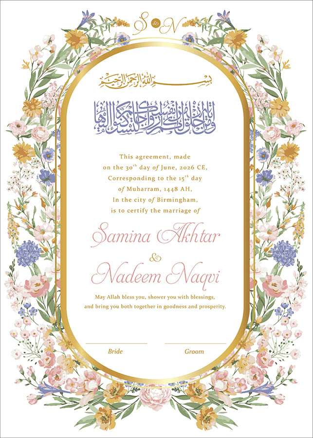 NK 140 Floral Personalised Nikah Nama – Shadicards.Com