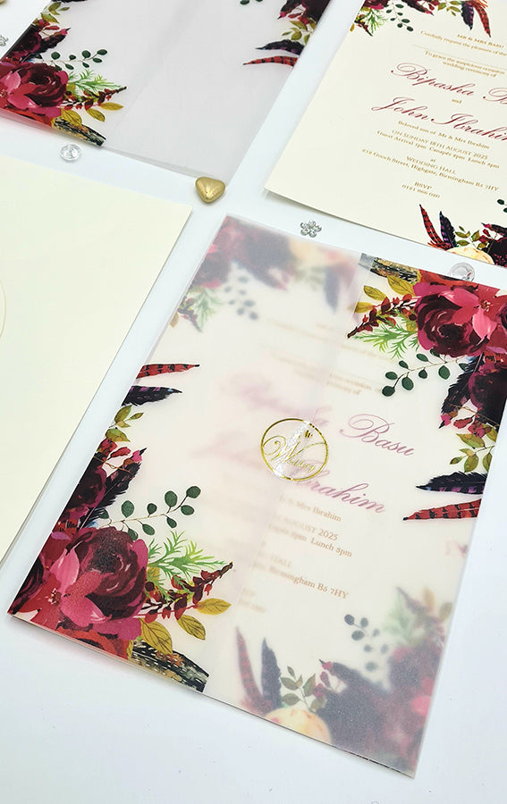ABC 1098 Bright Pink Floral Translucent Vellum Wrap Overlay A5 Invitat – Shadicards.Com