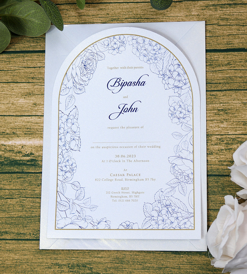 White Arch Blue Floral A5 Invitation ABC 1209 – Shadicards.Com