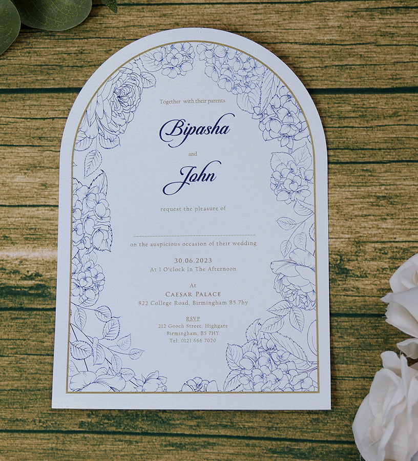 White Arch Blue Floral A5 Invitation ABC 1209 – Shadicards.Com