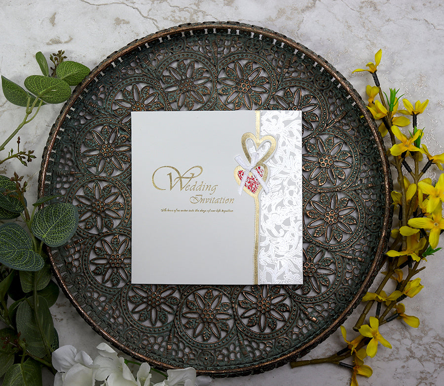 Cherish 2018W Isabelle natural white hearts and bow Invitation – Shadicards.Com