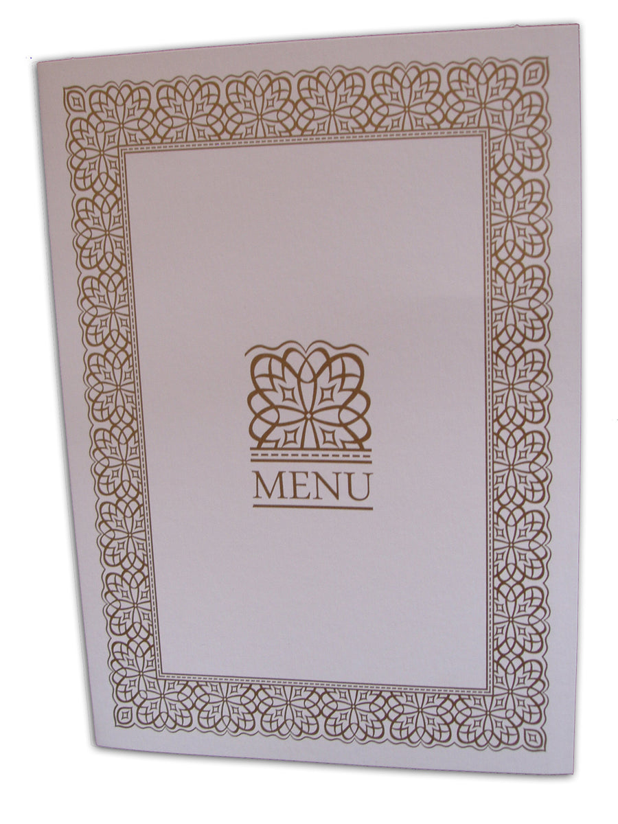 ABC 497 White and Gold border party table menu – Shadicards.Com