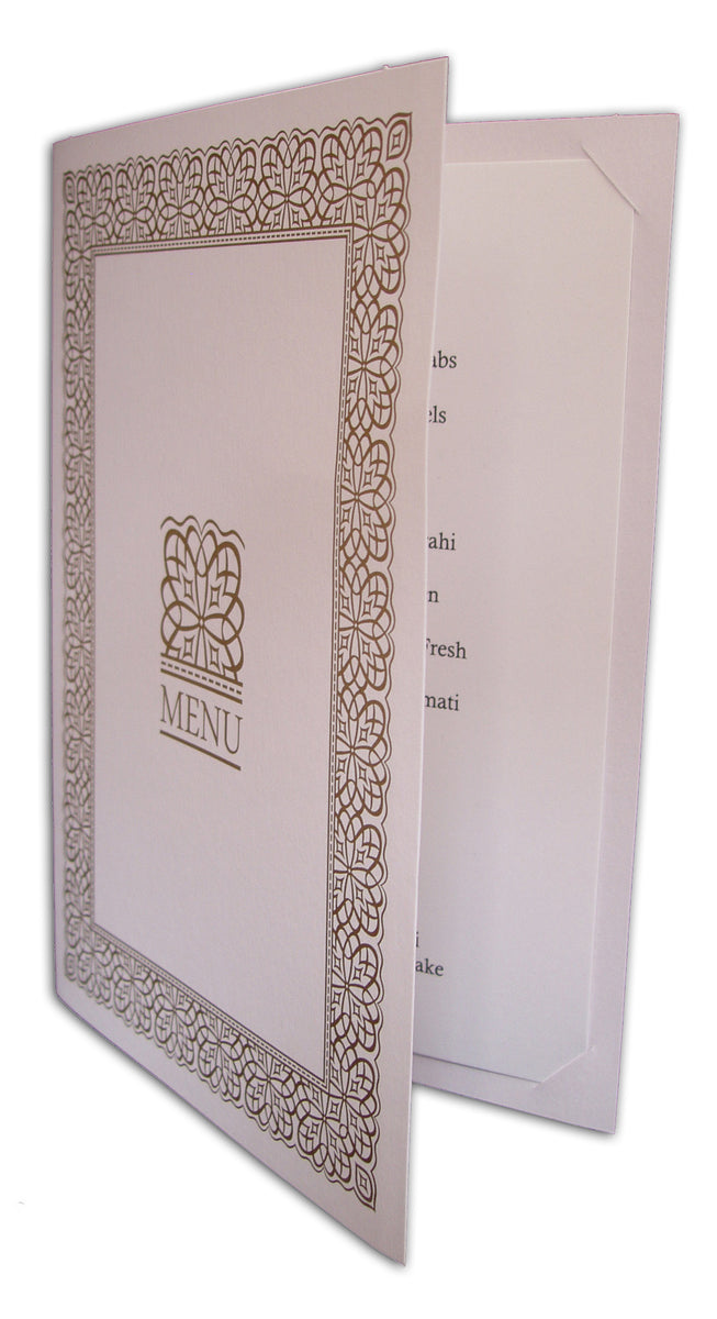 ABC 497 White and Gold border party table menu – Shadicards.Com