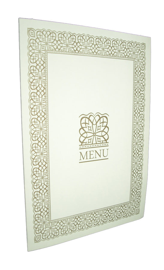 ABC 497 Cream and Gold border party table menu – Shadicards.Com