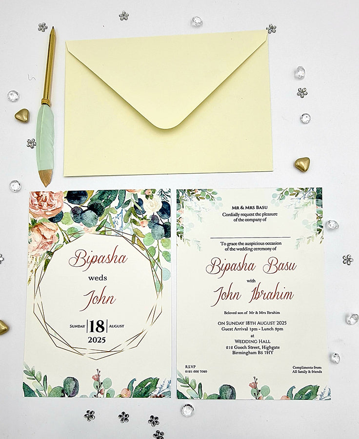 ABC 1132 Floral A5 Double Sided Invitation – Shadicards.Com