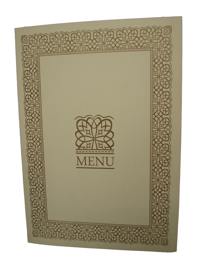 ABC 497 Cream and Gold border party table menu – Shadicards.Com