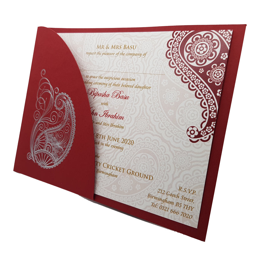 Scarlet Letter-pressed Paisley Invitation – Shadicards.Com