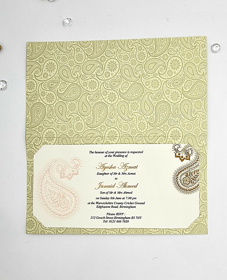 ABC 730M Muslim Invitation - Asian Paisley Background with Gold Foiled – Shadicards.Com
