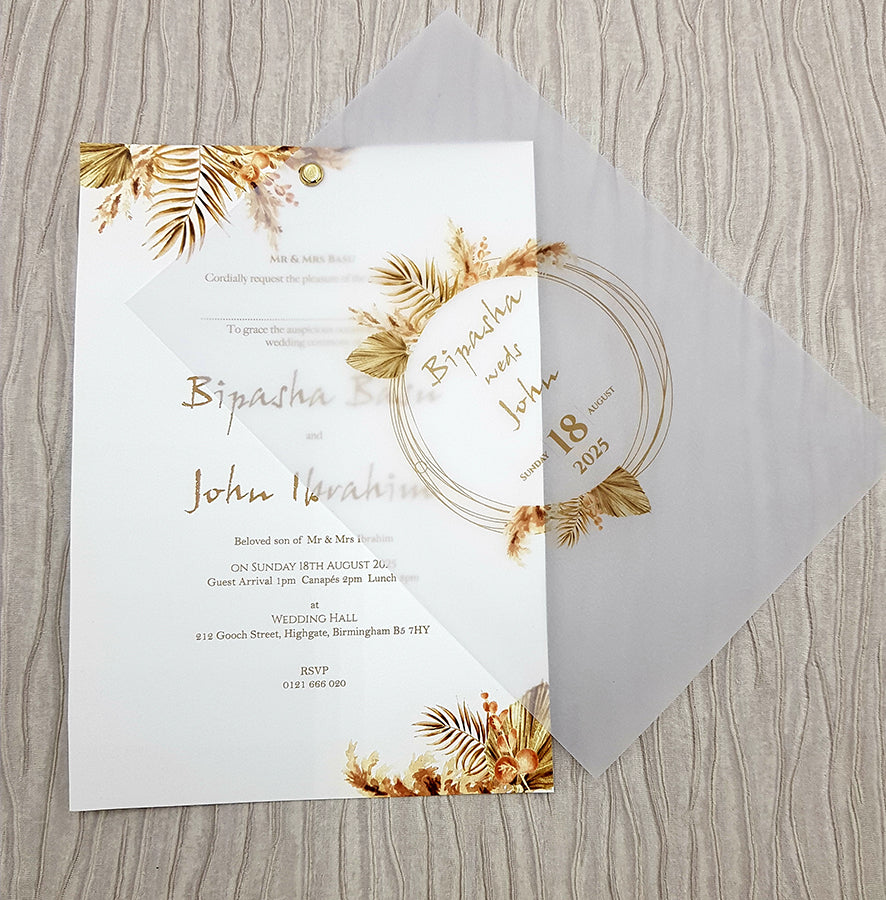 Natural Bohemian Vellum Translucent Dry Floral Invitation ABC 1087 – Shadicards.Com
