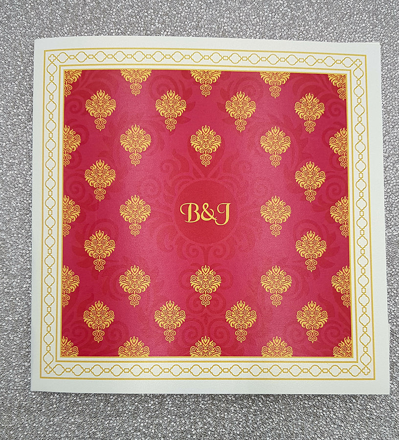 Large Square Red & Gold Asian Indian style Invitation with matching en – Shadicards.Com