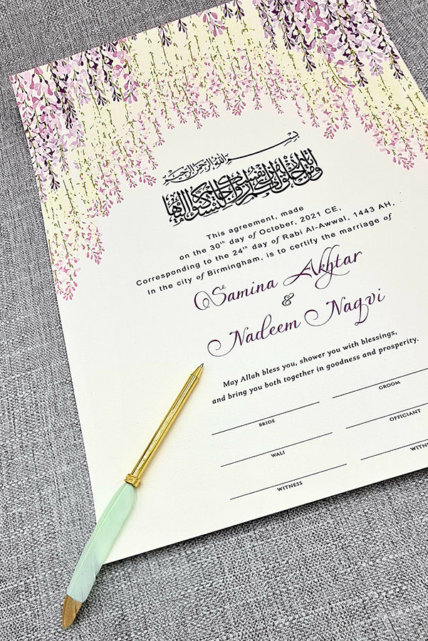 NK 127 Purple Floral Personalised Nikah Nama Islamic Marriage Certific – Shadicards.Com