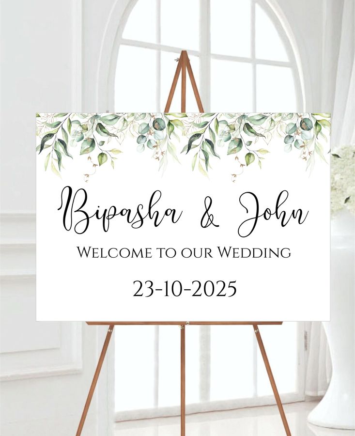 2001 – A1 Mounted Wedding Welcome Sign Poster with Green Leaves – Cust ...