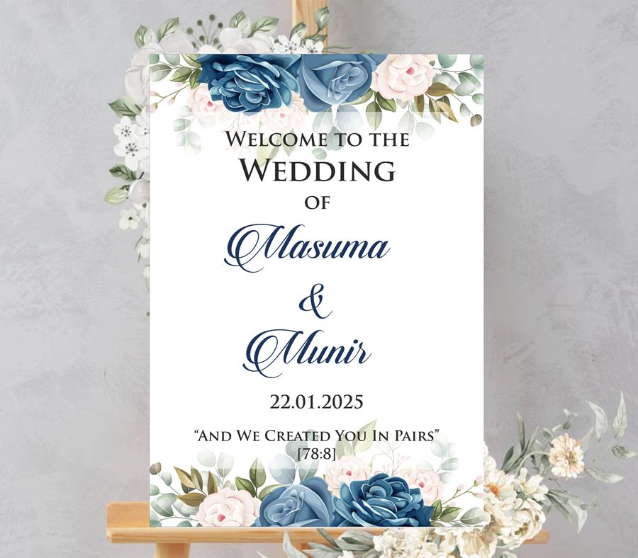 2035 – A1 Blue & White Floral Welcome Sign Poster accented with Green ...