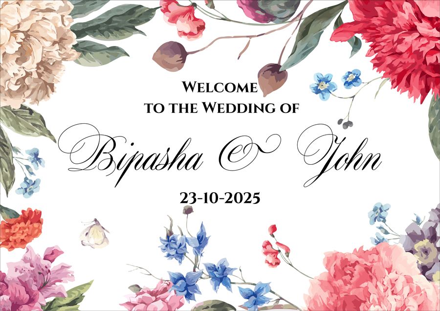 A1 Wedding Welcome Sign with Bright Pink, Red & Blue Peonies | Floral ...