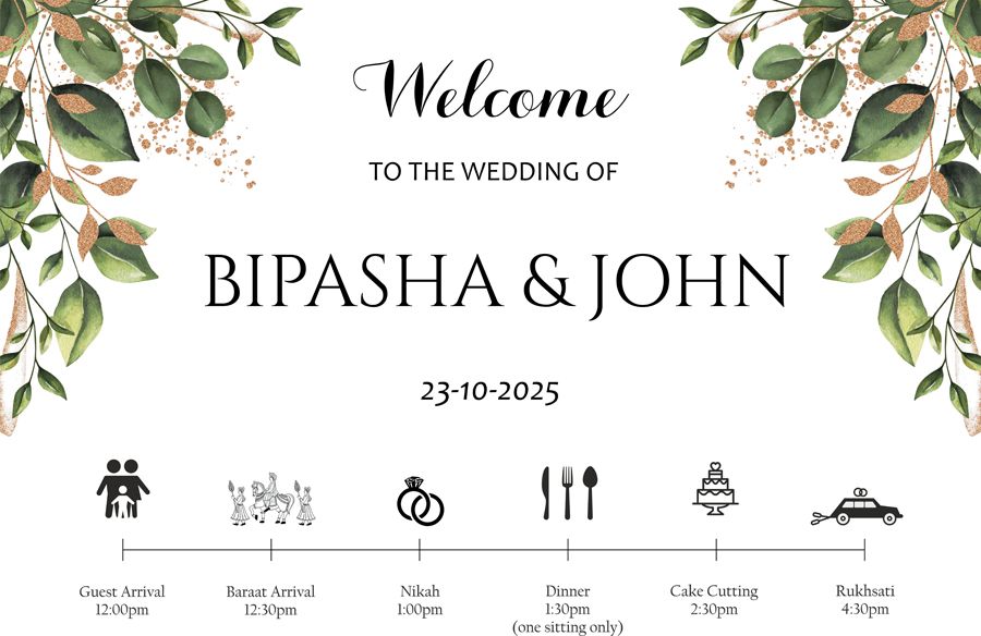 Personalised A1 Wedding Welcome Sign – Green & Yellow Leaf Design – La ...