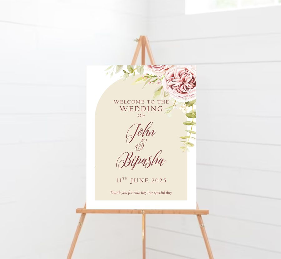 2019 A1 Wedding Welcome Sign Poster – Pink Flowers & Green Leaves Desi ...
