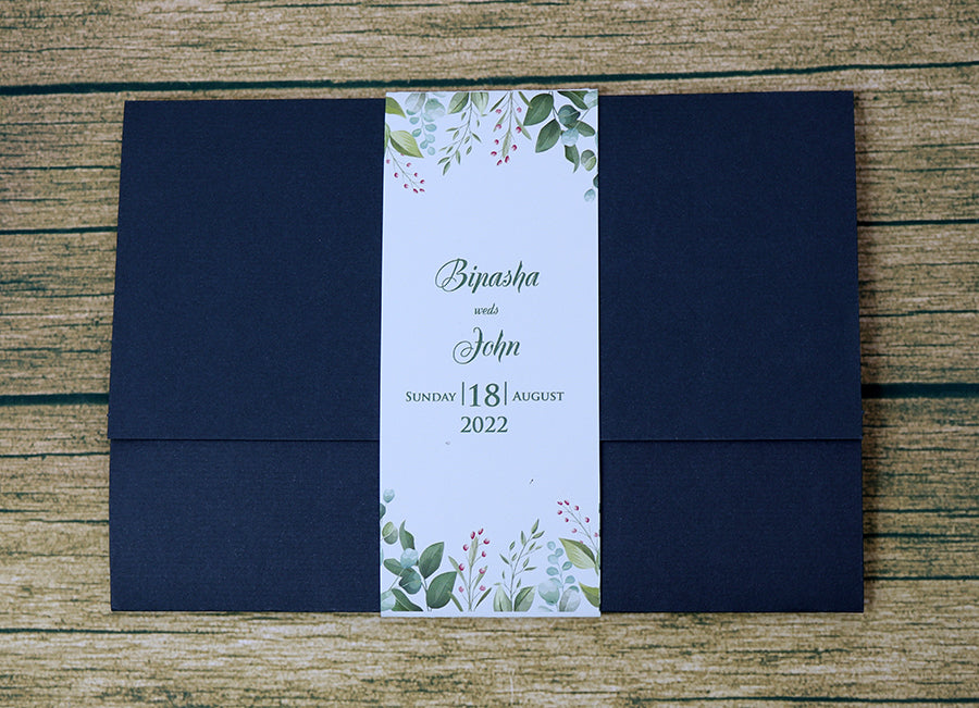 PCM Green Elegant A5 Sized Invitation Card - Dark Green Theme with Lea ...