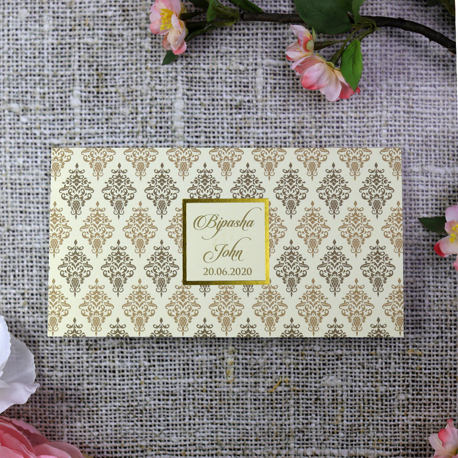 Vintage Damask Patterned cream and brown Bespoke Invitation - ABC 754 ...