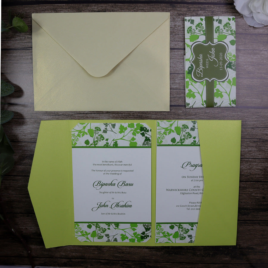 Green Botanical Pocket Invitation ABC 889 – Shadicards.Com