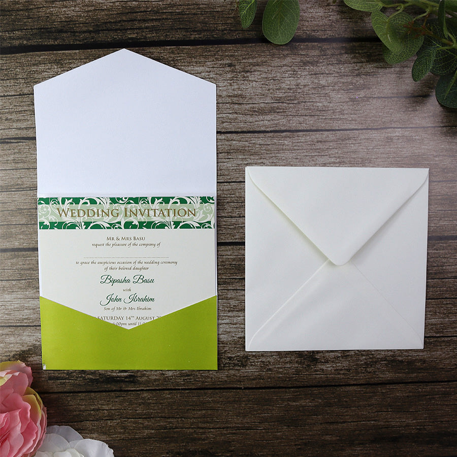 ABC 601 Mint green floral pocket party invitations – Shadicards.Com