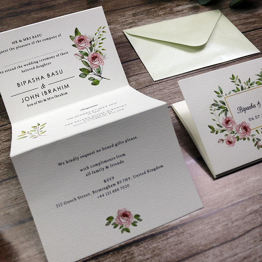 ABC FC 111 Elegant Pink Floral Portrait tri fold Invitation with Envel ...