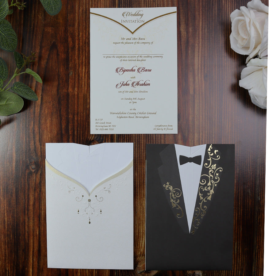 LC 8005 Bridal Dress Groom Tuxedo Double Sided Invitation – Shadicards.Com