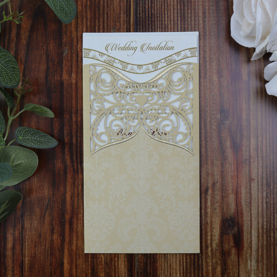 Vintage Damask Gold Laser Cut Pocket Invitation LC 8007 – Shadicards.Com