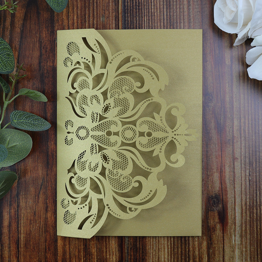 LC 9017 Large Metallic Gold Pocketfold Lasercut Invitation – Shadicards.Com