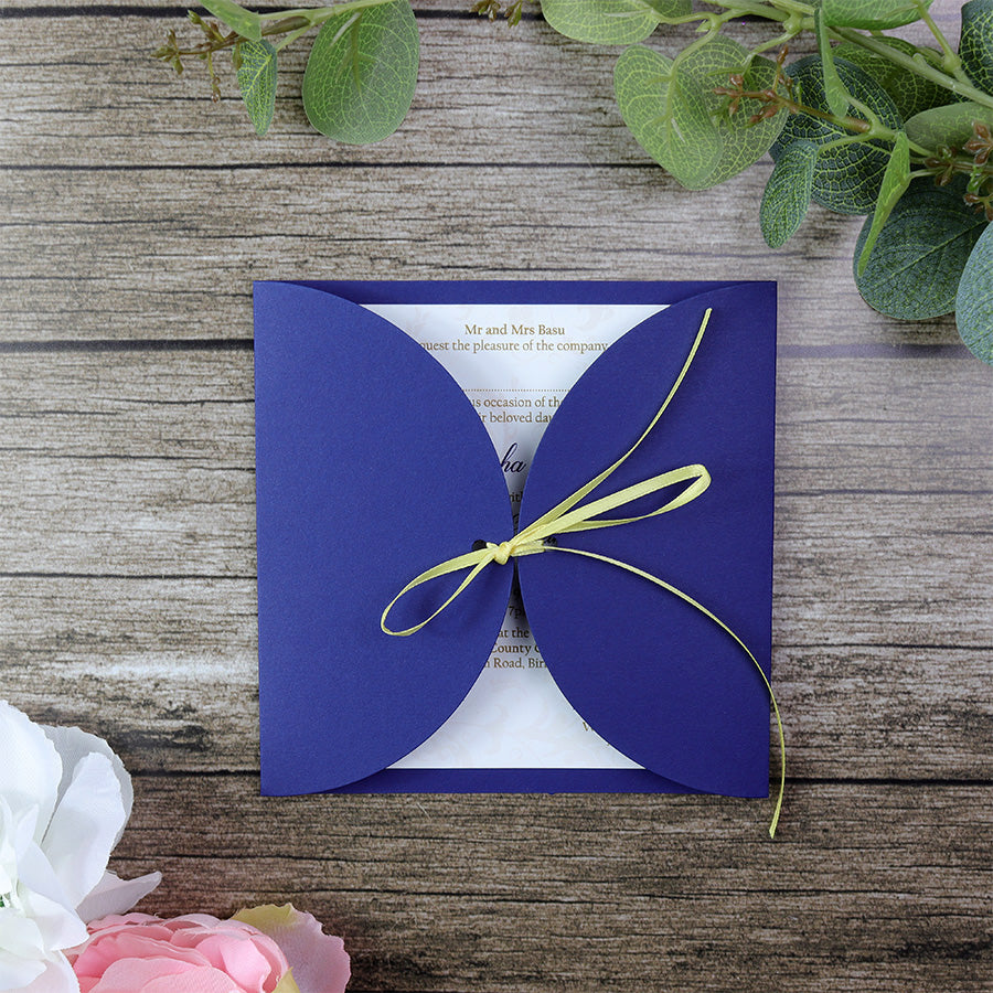 MCC Simple Blue With Silver Ribbon Gatefold Invitation – Shadicards.Com