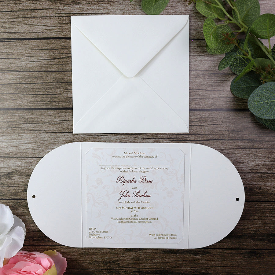 MCC White and gold gate fold party invitations – Shadicards.Com