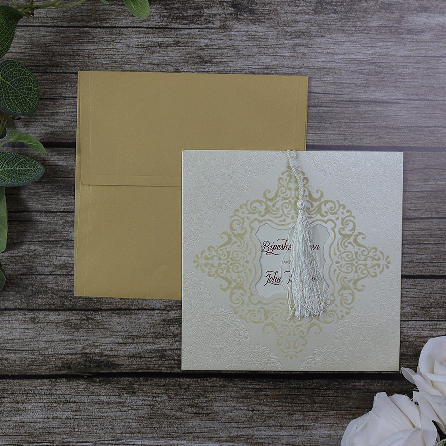 Personalised Velvet Embossed Ivory Pocket Wedding Invitation SC 2789 w ...