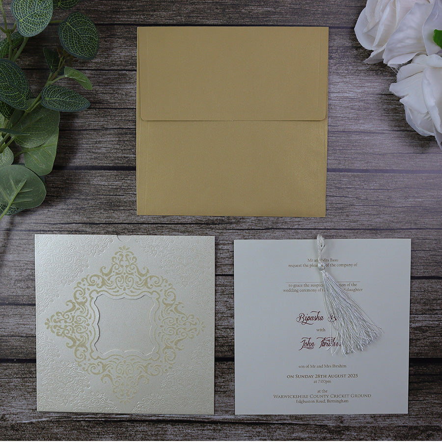 Personalised Velvet Embossed Ivory Pocket Wedding Invitation SC 2789 w ...
