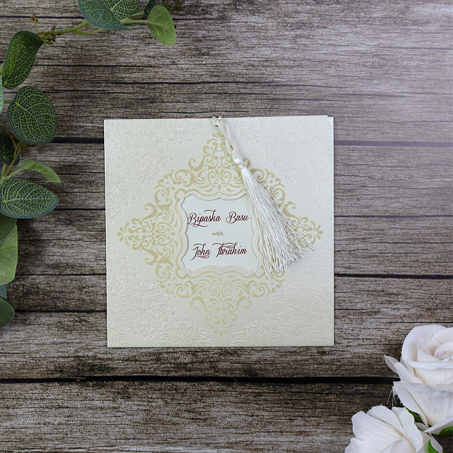 Personalised Velvet Embossed Ivory Pocket Wedding Invitation SC 2789 w ...