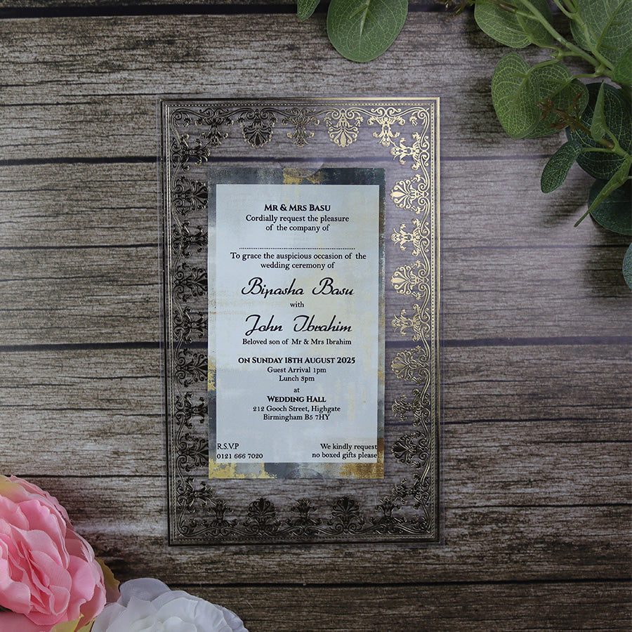 Luxurious Acrylic Wedding Invitations with Gold Foil Accents SC 3731 ...
