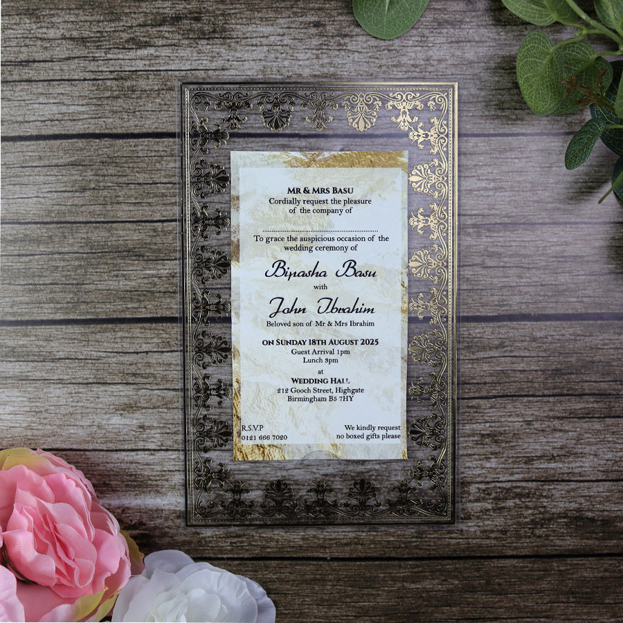 Luxurious Acrylic Wedding Invitations with Gold Foil Accents SC 3731 ...