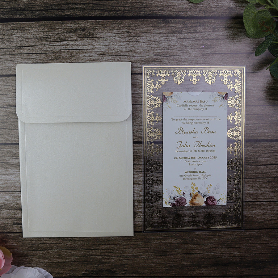 Luxurious Acrylic Wedding Invitations with Gold Foil Accents SC 3731 ...