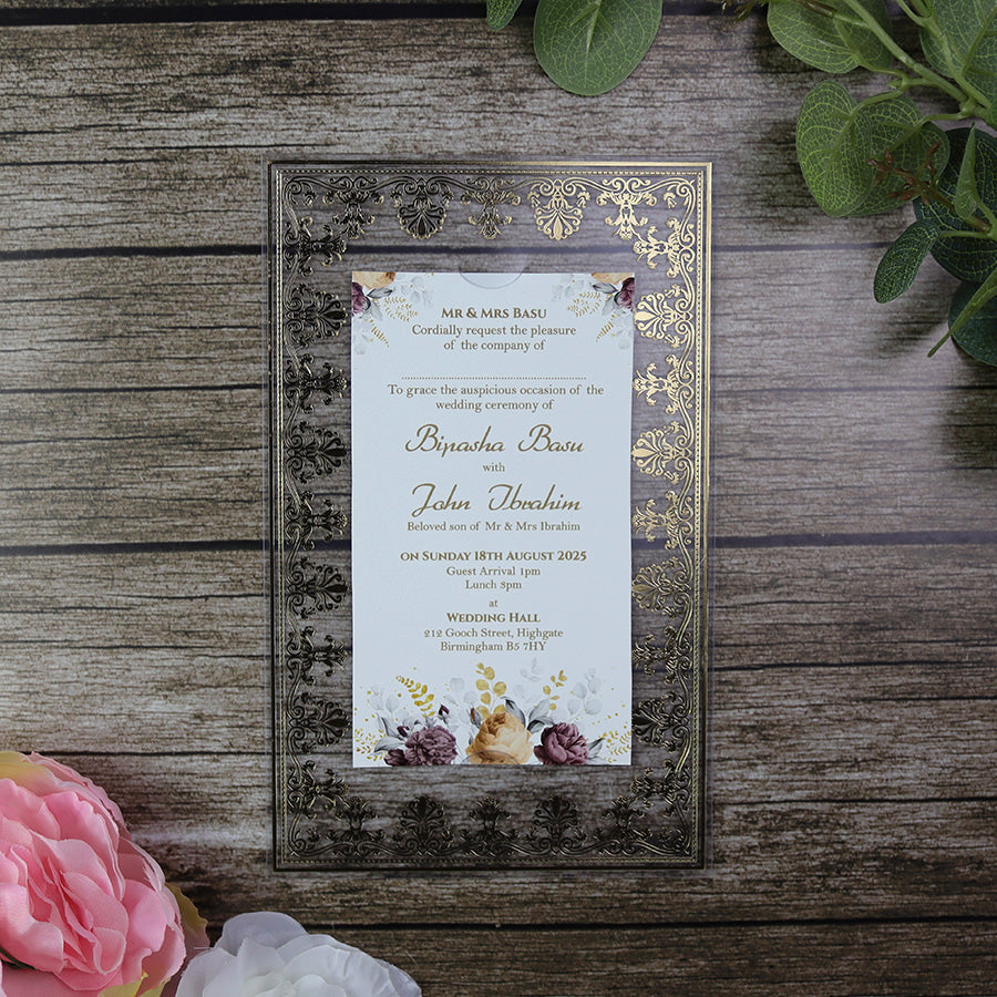 Luxurious Acrylic Wedding Invitations with Gold Foil Accents SC 3731 ...